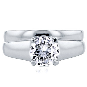 Kobelli Round Moissanite Classic Solitaire Bridal Set 1 CTW 14k White Gold, Size 9.5