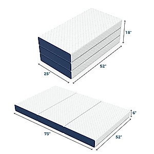 Inofia Trifold Mattress 6 Inch, Full Folding Memory Foam Mattress with No-Fiberglass Knitted Removable Cover, Portable Foldable Floor Mattres in a Box for Traveling, Camping, Guest Bed