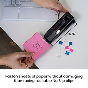 OfficeGoods No Slip Clip Staple Free Stapler - Revolutionary Clasp & Fastener for Documents & Reports - Holds 2 to 50 Pages Perfectly Without Staples - 40 Reusable Clips