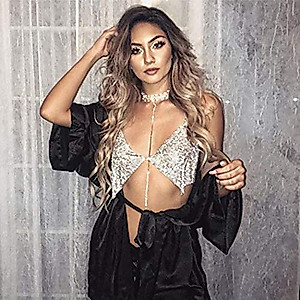 Bodiy Boho Crystal Body Chains Bra Silver Sexy Bikini Body Chain Jewerly for Women and Girls