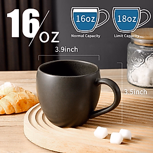 Tikooere Coffee Mugs Set of 4, Ceramic 16 oz Coffee Cups for Tea, Milk, Cereal, Cappuccino, Porcelain Latte Cups with Large Handle, Stoneware Coffee Mugs for Christmas Housewarming Gifts, Black