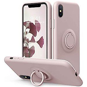 Vooii for iPhone Xs/X Case Kickstand | Baby Grade Liquid Silicone | 10ft Drop Tested Protective, Microfiber Lining Shockproof Full-Body Cover Case for iPhone Xs/X (Sand Pink)