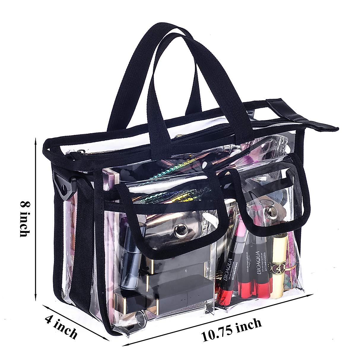 Jula Vance Medium Clear PVC Makeup Artist Set Bag Transparent Cosmetic Storage Bag Travel Make up Kits Organizer MUA Bag Stadium Approved Clear Tote Bag with Removable Shoulder Strap