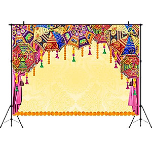 Aperturee Macrame Indian Traditional Wedding Backdrop 7x5ft Orange Flower Marigold Hindu Marriage Curtain Photography Background Party Decoration Bridal Shower Ceremony Decor Photo Booth Studio Props