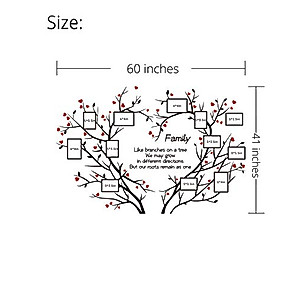 DecorSmart Love Family Tree Wall Decor Picture Frame Collage Removable 3D DIY Acrylic Wall Stickers for Living Room with Red Heart and Quote Family Like Branches on a Tree