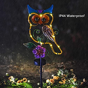 Elfengarden Garden Solar Lights Outdoor Decor - Metal OWL LED Decorative Garden Stake Lights for Walkway, Pathway, Yard, Lawn - Waterproof Solar Powered Patio Art Decor Lights