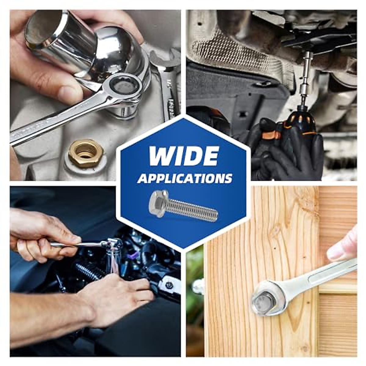 M8-1.25 x 30mm Flange Bolts Flanged Hex Screws, DIN 6921, Stainless Steel 18-8 (304), Plain Finish, Fully Threaded, 10 PCS