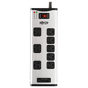 Tripp Lite Surge Protector Power Strip 8-Outlet Metal 1 USB-A & 1 USB C Charging Ports 3.9A Shared 8ft Cord (TLM88USBC)