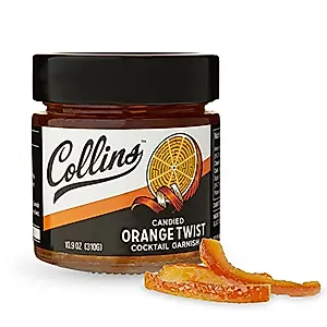 Collins Candied Fruit Orange Peel Twist in Syrup - Popular Cocktail Garnish for Skinny Margarita, Martini, Mojito, Old Fashioned Drinks, Peel for Baking, 10oz