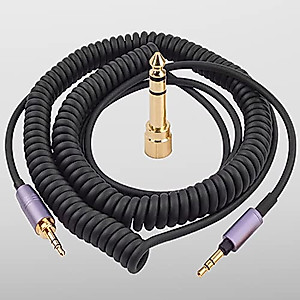 FAAEAL WH-1000XM3 Coiled Audio Cable Compatible with Sony WH-1000XM4 WH-1000XM5 MDR-XB950B1 Headsets,Audio-Technica ATH-M50xBT2 Headphones,3.5mm(1/8”) Extension Cord with 6.35mm(1/4”) Adapter/14ft