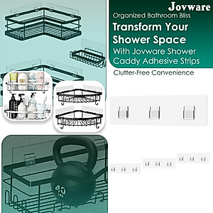 Jovware Shower Caddy Adhesive Replacement Sticker Flat Hook Adhesive Shower Caddy Hooks Flat Hook Flat Shower Caddy Hooks Transparent Strong Hook for Bathroom Shower Organizer Hanging Kitchen 4 Pack
