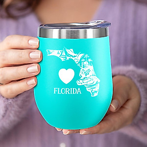 Love Florida 12 OZ Insulated Wine Tumbler,with Lid Vacuum Stainless Steel Coffee Mug,Unique Florida Themed Best Gifts for Friend lover wife girlfriend,Idea for Women,Souvenirs (mint) (Pack of 1)