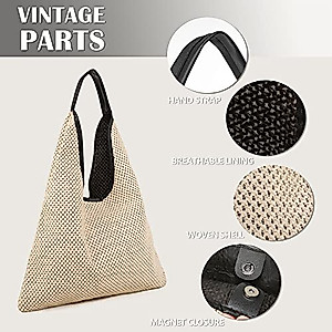 Hobo Shoulder Bags Woven Tote Bag Minimalist Trendy Purse Casual Shopping Handbags Slouchy Straw bag for Women(white-1)