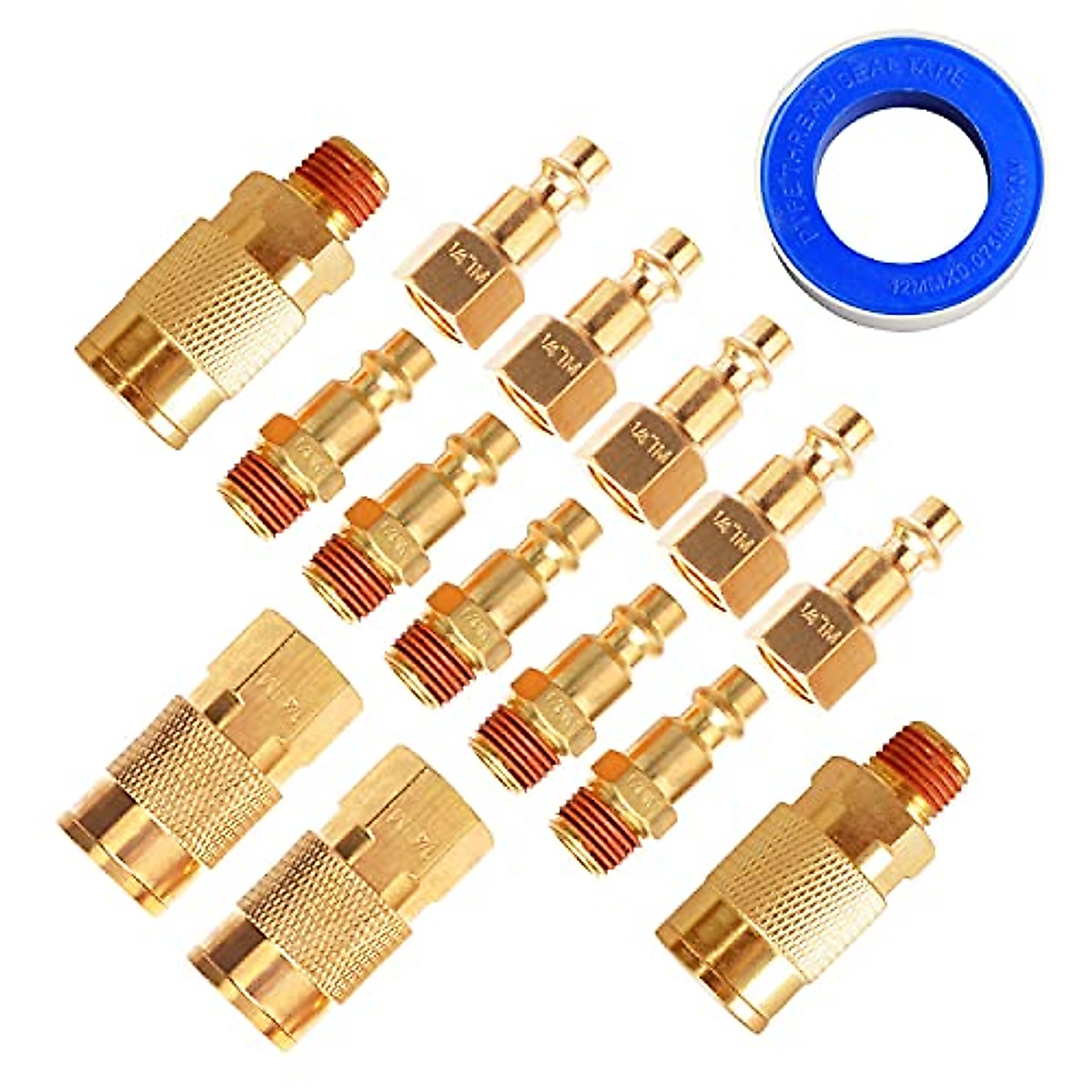 FYPower 15 Pieces 1/4" NPT Air Coupler and Plug Kit, Quick Connect Air Fittings, Industrial Solid Brass Quick Connect Set