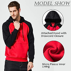 DUOFIER Men Pullover Fleece Hoodie Top Lightweight Long-Sleeve Hooded Sweatshirt, Red-L