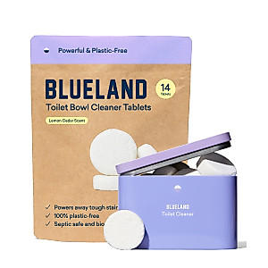 BLUELAND Toilet Bowl Cleaner Tablets, Starter Set, 14 Count with Tin, Lemon Cedar, Plastic-Free, No Harsh Chemicals, Plant-Based