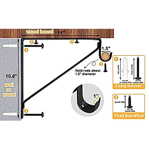 4Pack Closet Shelf Brackets, Heavy Duty Closet Rod & Shelf Brackets, 11 Inch Closet Brackets with Rod Holder, Hanger Pole Support Bracket for Clothes, Wall Mount Closet Rod Brackets with Screws-Black