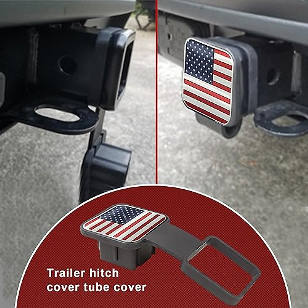 Miytsya 1 PC Trailer Gag Cover Dust Plug, Square 2" Receiver American Flag Protective Cover, Trailer Hitch Cover Pipe Plug Insert, Universal for Most Car Exterior Protective Accessories (Red & Black)