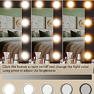 Rovaurx Vanity Table with Large Lighted Mirror, Makeup Vanity Dressing Table with Drawer, Bedroom Dressing Desk, 11 LED Light Bulbs & Adjustable Brightness, Black RSZT105B