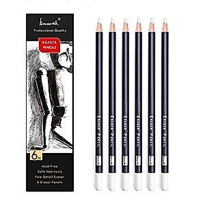 Brusarth Eraser Pencils Set - Professional 3pc Erasing Small Details or add Highlights for Sketching Pencils, Colored Pencils, Charcoal Drawings. Fine Detail Eraser for Beginners & Artists