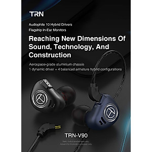 Senlee TRN V90 in Ear Hearphones 4BA 1DD Five Drivers Hybrid in Ear Monitors, TRN HiFi Earbuds1DD + 4BA with 3.5mm Plug 2pin 0.75mm Detachable Cable(with Mic, Midnight)