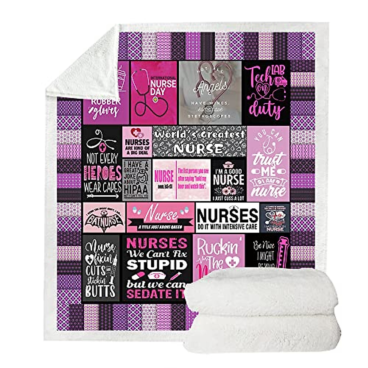 Nurse Gifts RN Gifts for Nurses Throw Blanket, Nurse Gifts for Women,School Nurse Gifts,Soft Fluffy Sherpa Warm Throw Blankets for Bed, Office and Couch