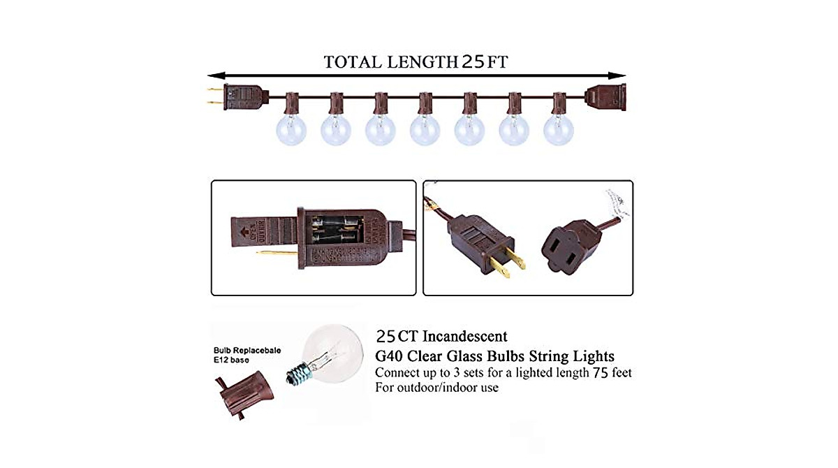 SUNSGNE 25Ft Globe String Lights - Outdoor Patio & Party Decor