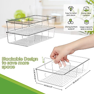 ZIZOTI 2 Packs Clear Pantry Organizer Storage Bins, Removable Snack Organizer Pantry Organization Storage Racks with 3 Dividers, Perfect for Snacks, Packets, Spices, Kitchen, Cabinets