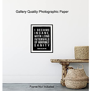 Edgar Allan Poe Wall Art & Decor - Funny Sayings for Home Decor, Office, Bedroom, Living Room, Apartment - Literary Quotes - Unique Gift for Men - Gothic Poster Print Picture Sign - Goth Home Decor