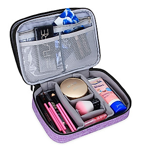 Teamoy Travel Makeup Brush Case(up to 8.8"), Professional Makeup Train Organizer Bag with Handle Strap for Makeup Brushes and Makeup Essentials-Medium, Purple(No Accessories Included)
