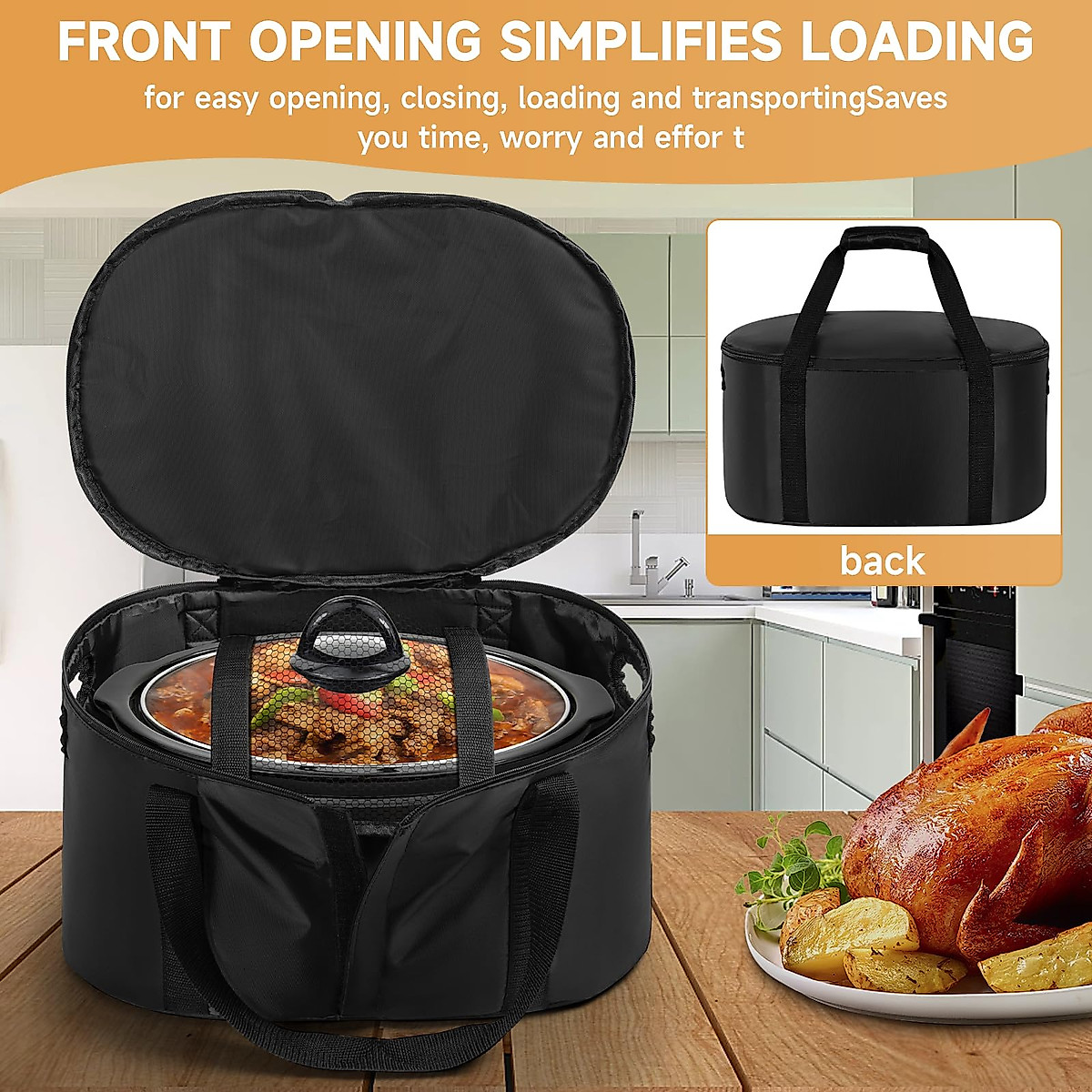 LASUK Portable Slow Cooker Travel Bag, Isulated Carrier Case Tote for 4-8 Quart Crock Carrier Compatible with Else Brands, Internal Mesh Net Holds Pot in Place, For Travel, Outdoor, Picnic
