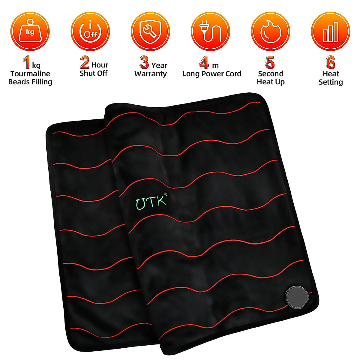 UTK Heating Pad for Back Pain Relief with Far Infrared Therapy, Infrared Heating Pad with Tourmaline, 2H Auto-Off for Shoulder, Period Cramps,Knee, Sciatica Pain Relief - 20''x24'', Gifts for Mom Dad