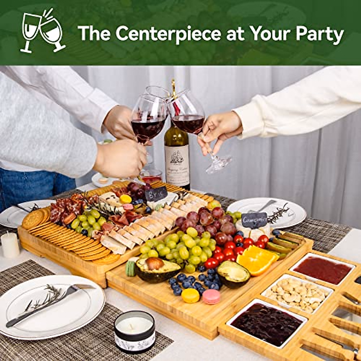 Maxboro Extra Large Charcuterie Board Set, Mothers Day Gifts for Mom from Daughter Son, Premium Bamboo Cheese Board and Knife Set, Cool Meat & Cheese Platter Tray, House Warming Gifts for New Home