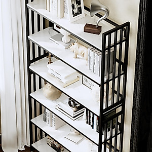 BUZUEY Bookshelf, 6 Tier Bookshelf,35.5 * 72in Tall Bookcase Shelf for CDs/Movies/Books, Home Office Bookcase Shelf Storage Organizer, Modern Book Shelf for Bedroom/Living Room/Home Office