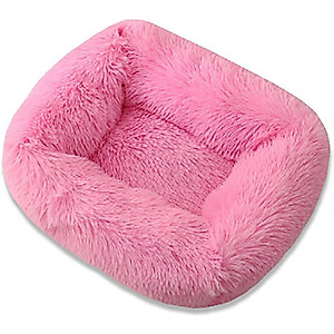 Bed L Size Warm Winter Square Super Soft Sleeping Dog Bed Long Plush Washable Cat Mat Basket Puppy House 1Pcs Light Pink