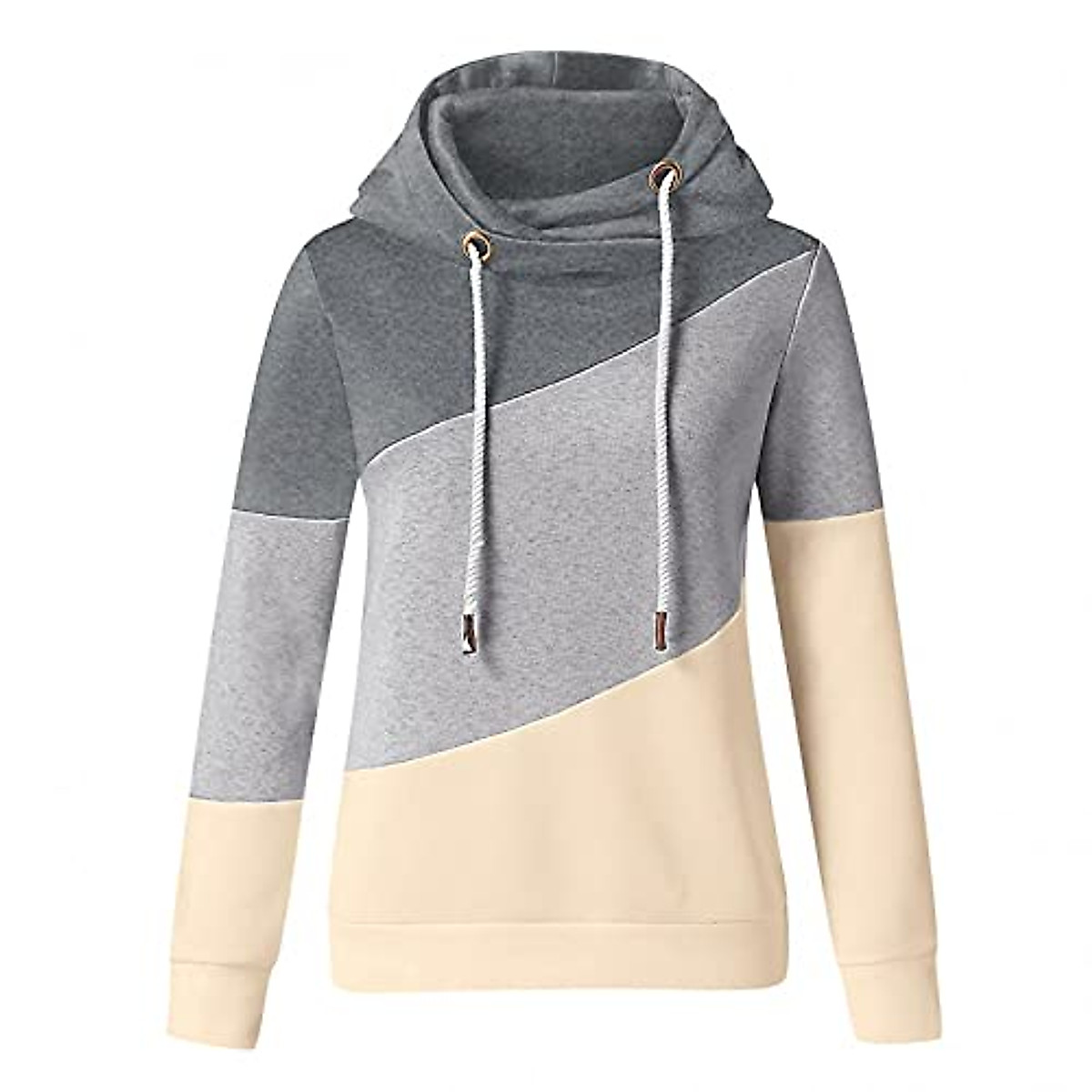 Women Hoodies Cowl Neck Color Block Long Sleeve Sweatshirts Casual Fit Drawtsring Camouflage Pullover Tops Blouse