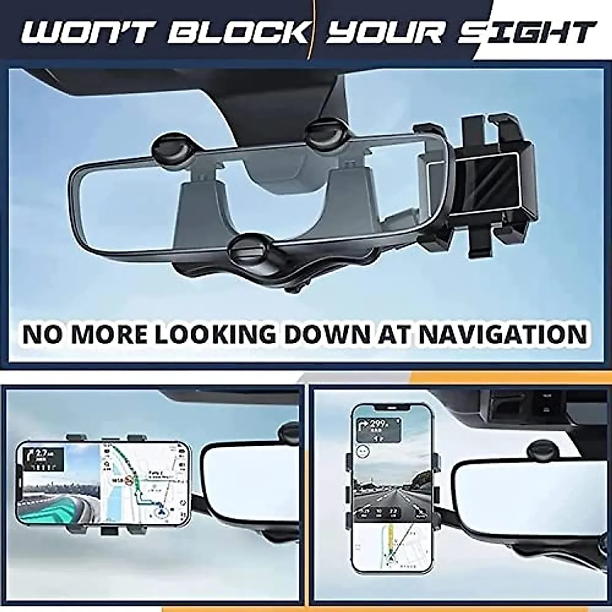 DAFUZ 360°Rotatable and Retractable Car Phone Holder, Car Rearview Mirror Phone Holder, Multifunctional Adjustable Phone Holder, Universal Phone Navigation GPS Holder for All Mobile