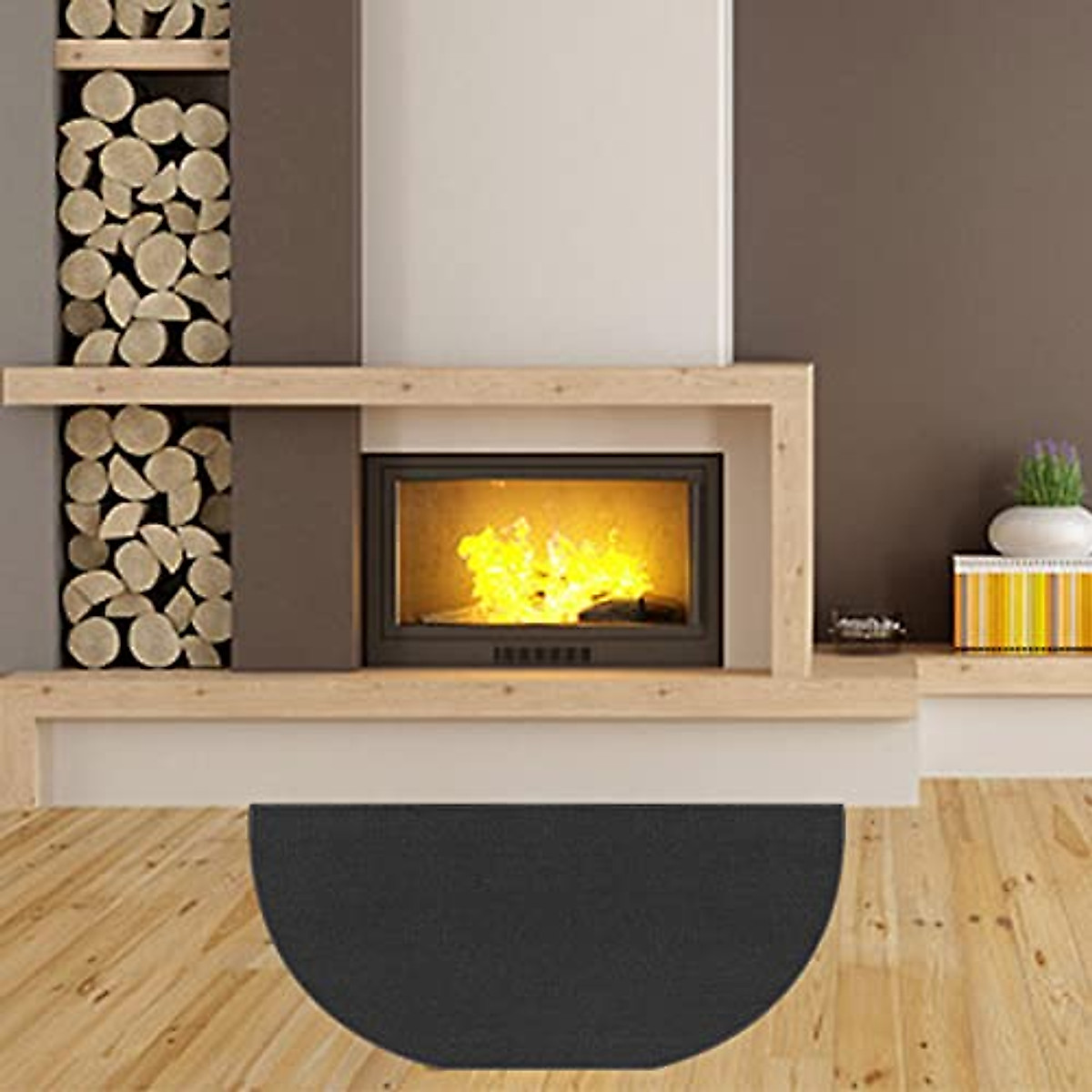 DASG Fire Retardant Carpet, Fireplace Mat Area Rug Half Round Carpet Non-Slip Hearth Mat, Black Fireproof Protectes Floor From Sparks Embers For Stove