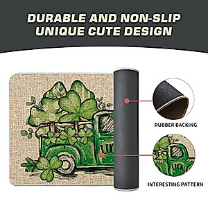 Artoid Mode Loads of Luck Clover Shamrock Truck Decorative Doormat, Seasonal Spring St. Patrick's Day Holiday Low-Profile Floor Mat Switch Mat for Indoor Outdoor 17 x 29 Inch