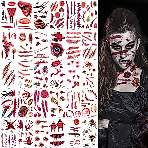 30 Sheets 3D Fake Scars Zombie Makeup Sticker Fake Cuts Fake Wounds Scar tattoos Temporary Realistic Halloween Prank Makeup Halloween Face Tattoos for Adults Kids simulation Waterproof Tattoo Sticker