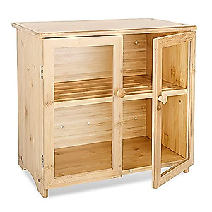 Leopard Bamboo Bread Box for Kitchen Countertop, 2 Layers Bread Boxes with Clear Window for Kitchen Food Storage, Large Bread Storage Bin with Cutting Board - Natural Bamboo