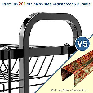 GSlife Dish Drying Rack, Stainless Steel 3 Tier Dish Rack with Tray Utensil Holder, Large Capacity & Rust-Resistant Dish Drainer for Kitchen Counter, Black