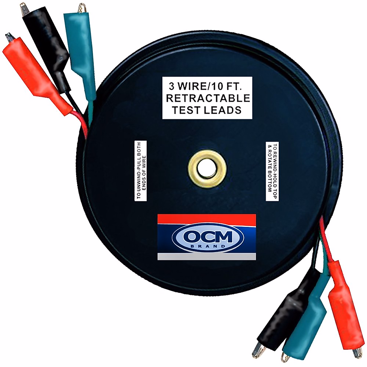 OCM - 3 Wire Retracteable Test Leads - 18 Gauge Electrical Copper Wire, Alligator Clips, Impact Resistant Case
