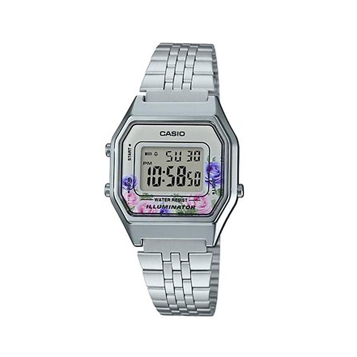 Casio LA680WA-4C Women's Vintage Floral Dial Alarm Chronograph Digital Watch