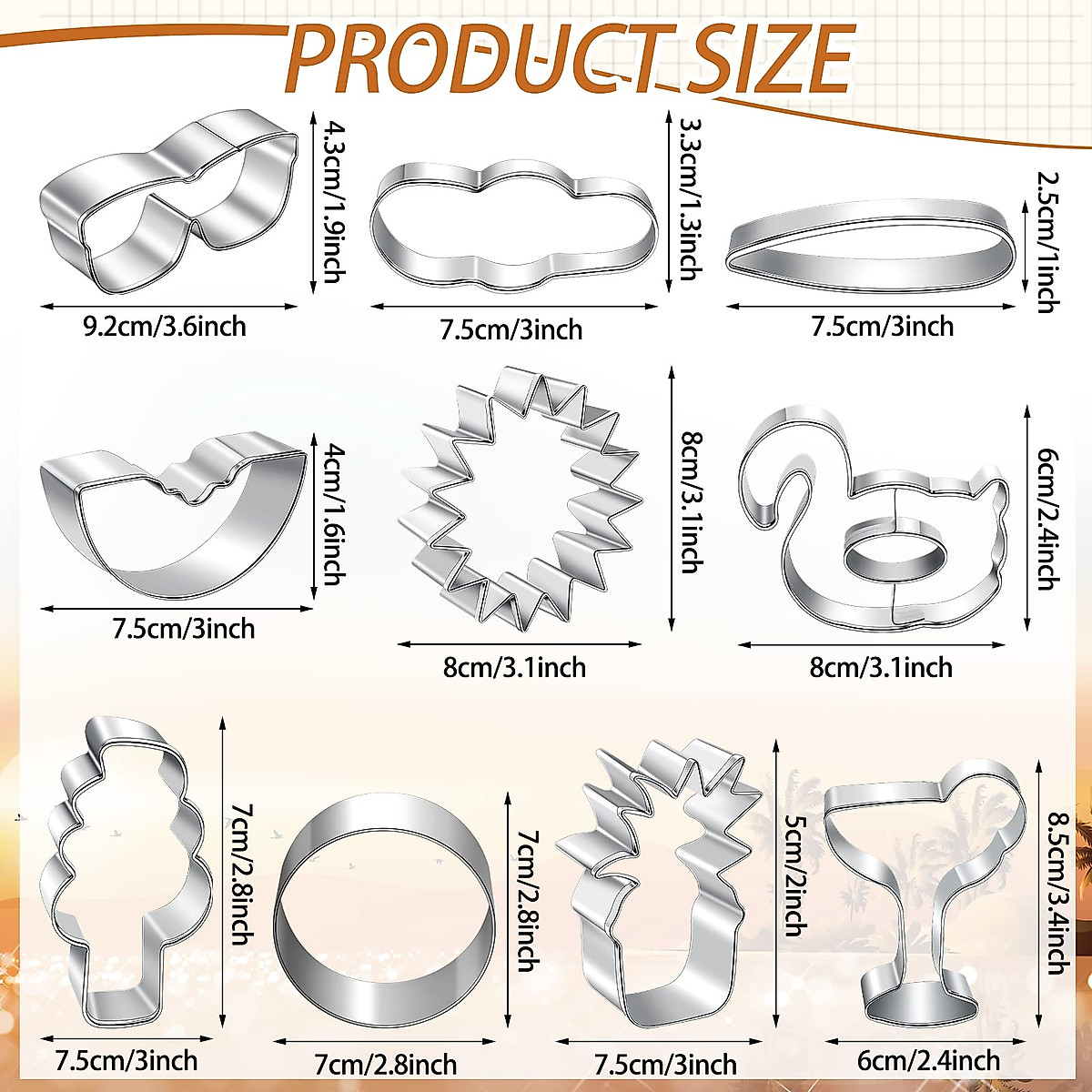 Didaey 10 Pieces Summer Pool Cookie Cutters Pineapple, Ice Cream, Flamingo, Flip Flop Sunglasses, Watermelon Cookie Cutters Molds for Summer Tropical Beach Pool Party Supplies Decorations