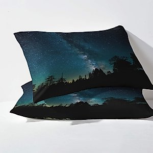 Starry Sky Sheets Twin Size, Forest Bed Sheets, Patterned Bedding Sheets & Pillowcases 3 Piece Set - Soft Microfiber Deep Pocket Fitted Sheet & Flat Sheet & Pillow Case L2-&-225