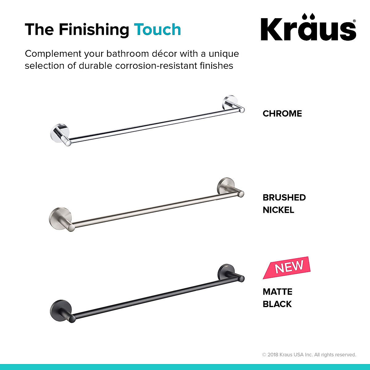KRAUS Elie 18-inch Bathroom -Towel Bar, Brushed Nickel Finish, KEA-18836BN