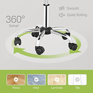 F2C PU Leather Round Salon Stool with Metal 5 Star Base and Wheels, Height Adjustable Hydraulic Bar Swivel Rolling Facial Massage Spa Task Chairs Black