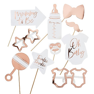Ginger Ray 10 Pack Rose Gold Foiled Baby Shower Photo Booth Props Twinkle Twinkle Gold