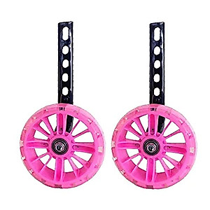 HUWAY training wheels flash mute wheel bicycle stabiliser mounted Kit compatible for bikes of 12 14 16 18 20 Inch， 1 Pair (pink2)